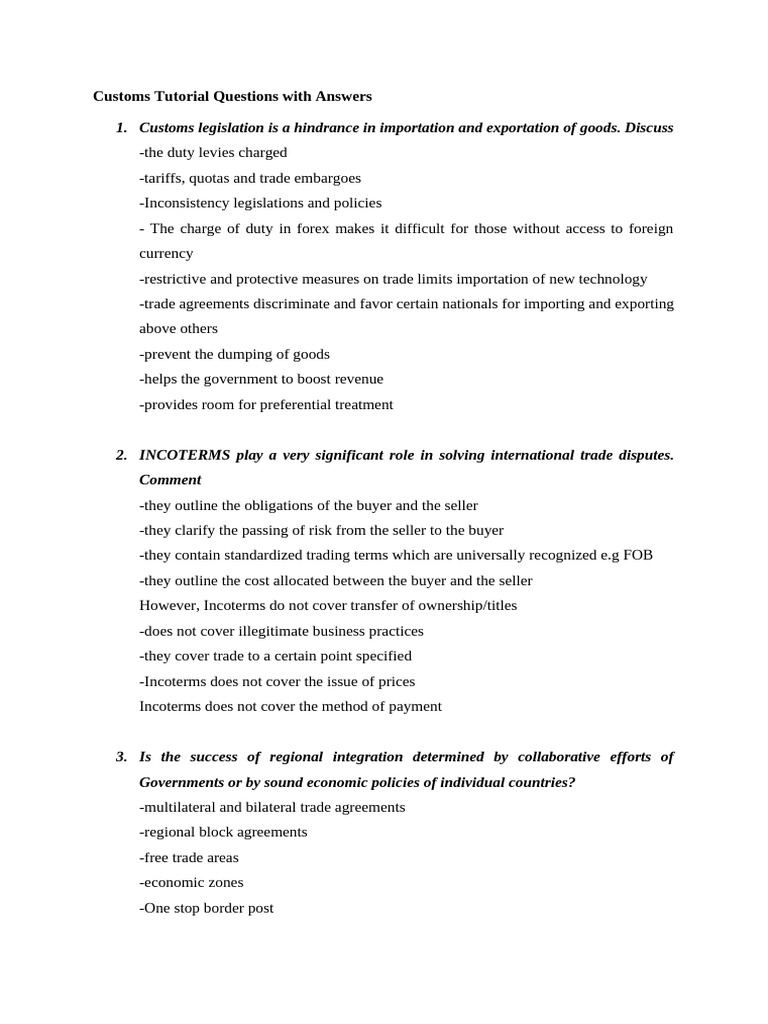 Customs Tutorials With Answers-1 | PDF | Tariff | Customs