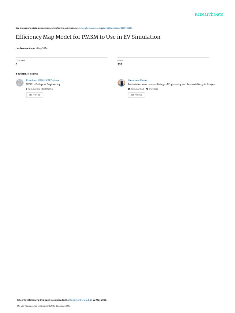 Efficiency Map Model for PMSM to Use in Ev Simulation | PDF | Electric Motor | Simulation