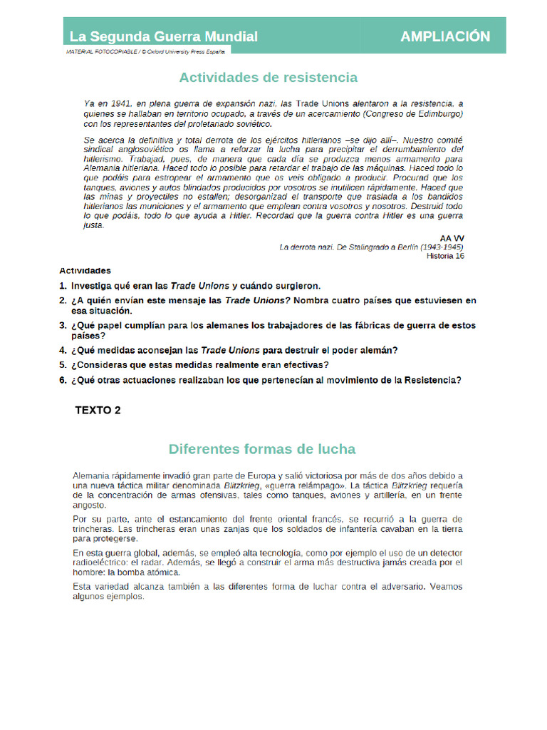 Segunda Guerra Mundial Textos Ampliación Oxford | PDF