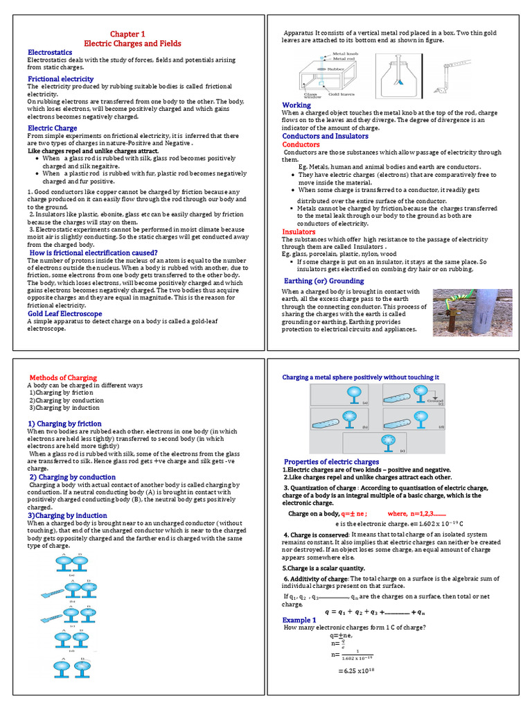 Electric Charges and Electrostatics Overview | PDF | Capacitance | Electric Charge