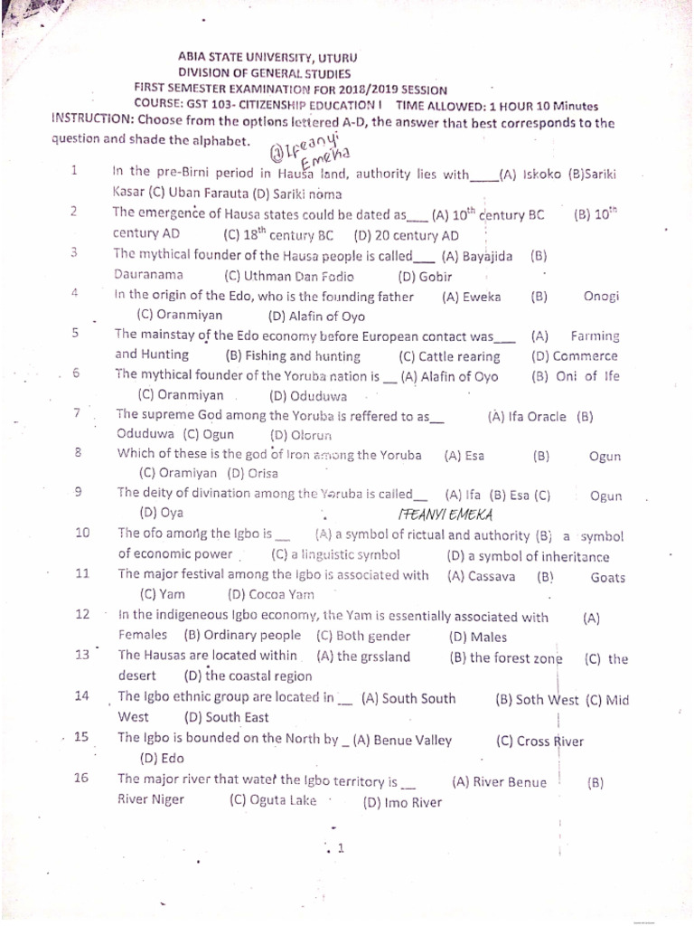 GST 103 2018 2019 | PDF