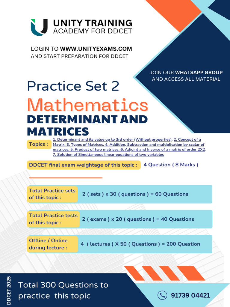DDCET Matrices Practice Questions | PDF | Matrix (Mathematics ...