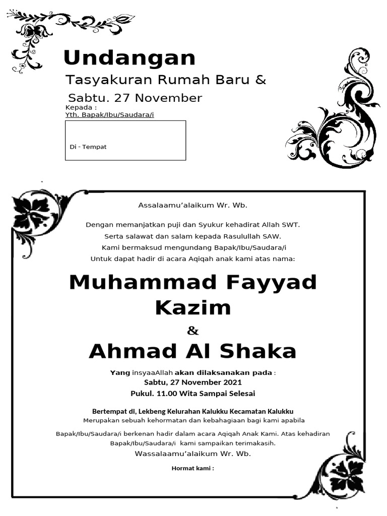Undangan Tasyakuran Rumah Baru Aqiqah | PDF
