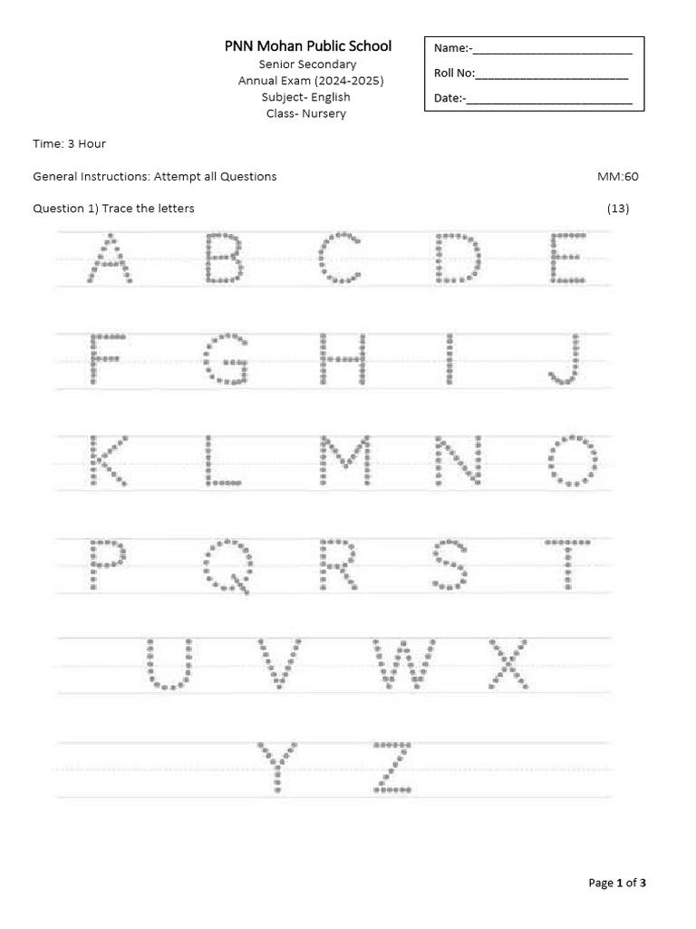 Nursery English Exam Paper 2024-2025 | PDF