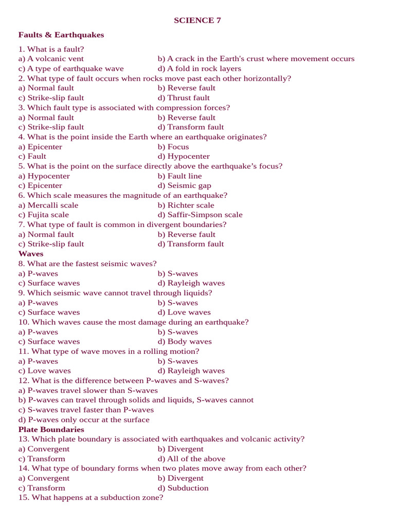 SCIENCE 7 4th MT Reviewer | PDF | Plate Tectonics | Earthquakes