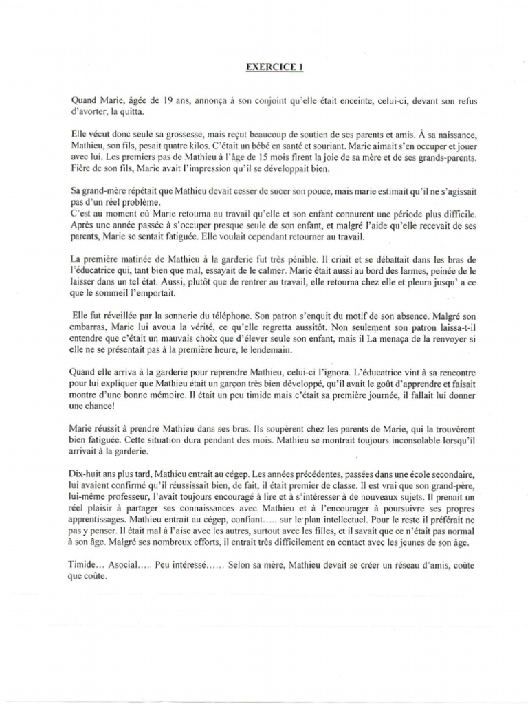 Cours 2 Travail 1 Histoire de Marie-1 | PDF