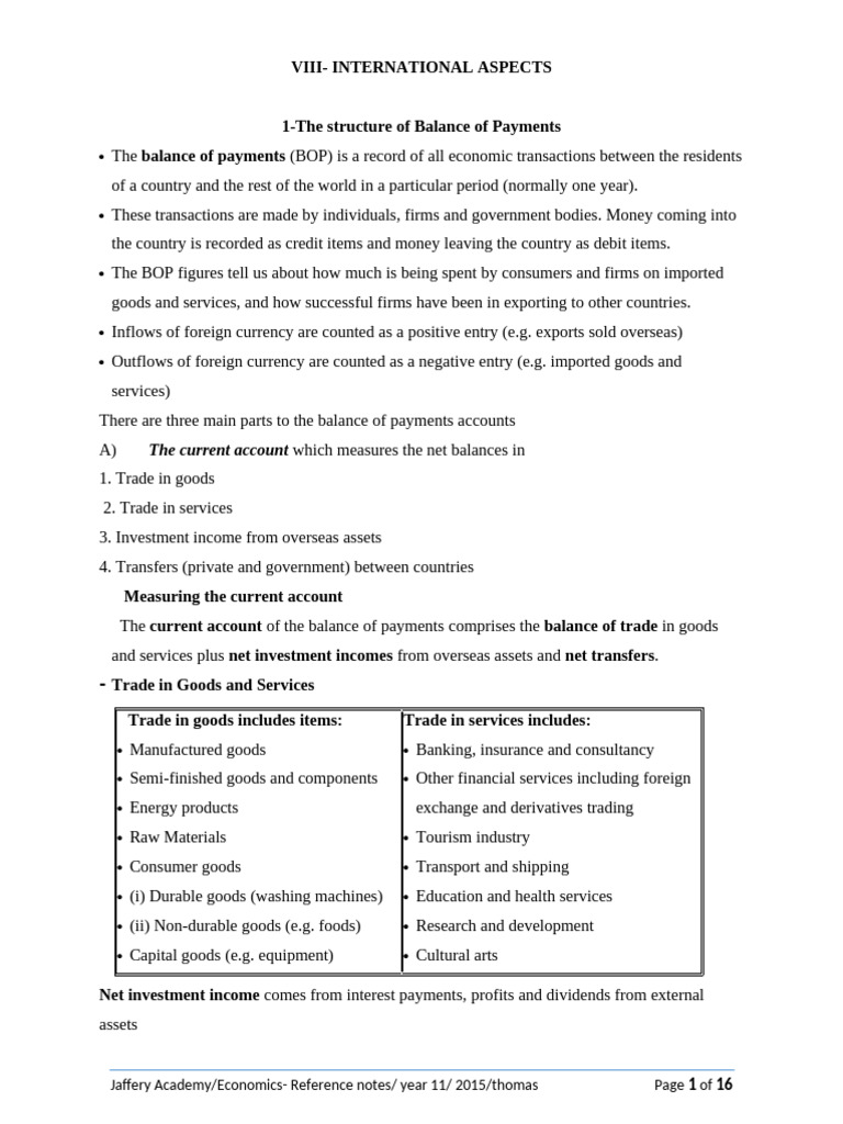 IGCSE Economics Unit-8 International Aspects | PDF | Exchange Rate ...