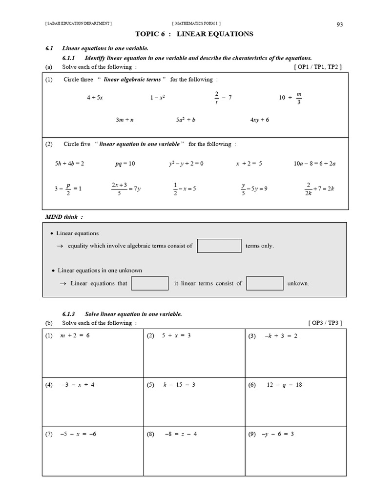 Chapter 6 Linear Equations | PDF | Equations | System Of Linear Equations