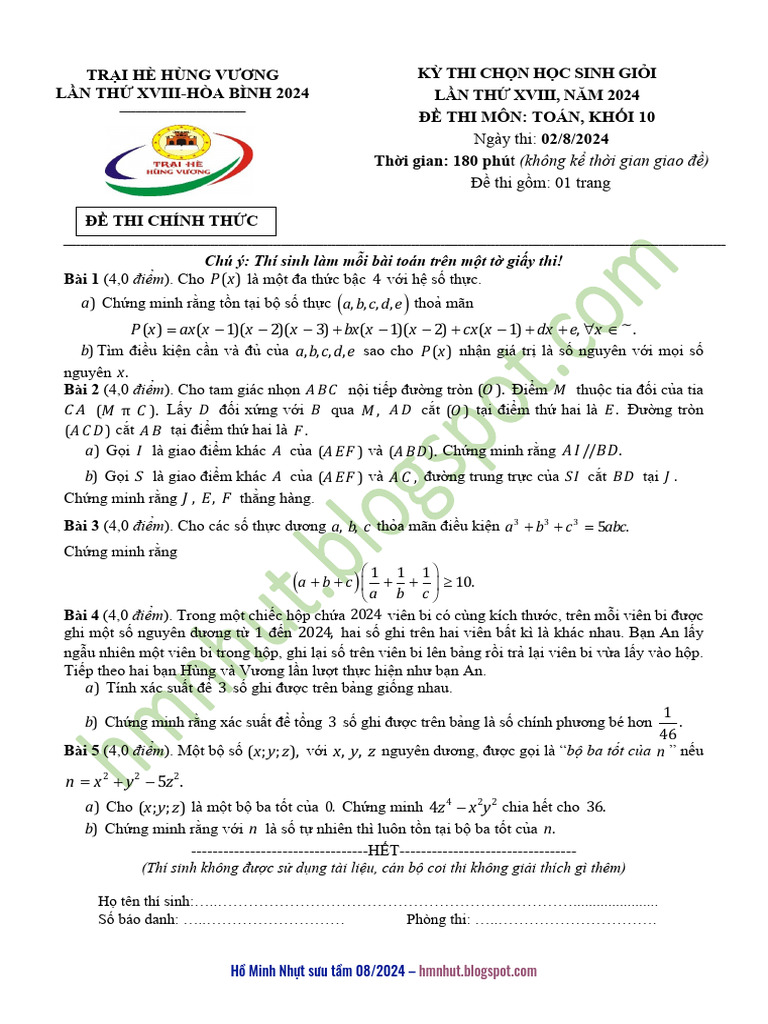 [hmnhut.blogspot.com] THHV 2024 - 10.01.01 TOAN DEDA | PDF