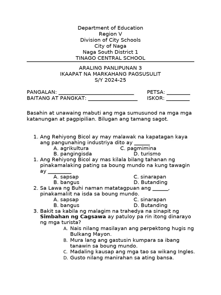 4th Quarter Ap Summative Test Pdf