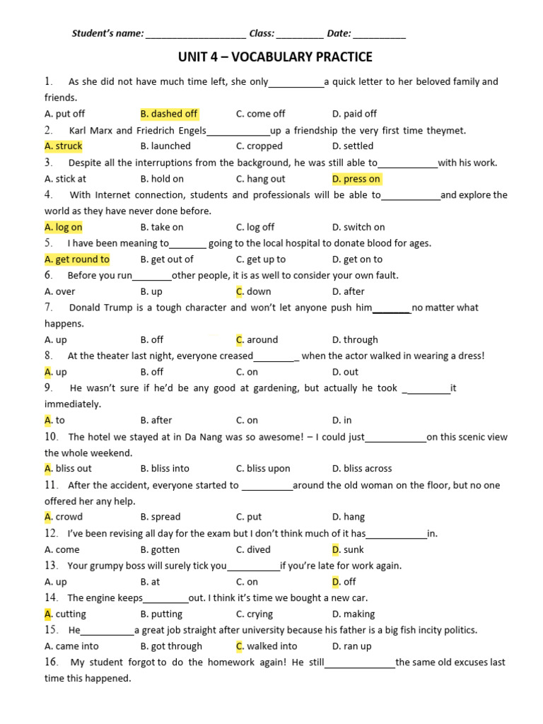 Vocabulary Practice Exercises for Students | PDF