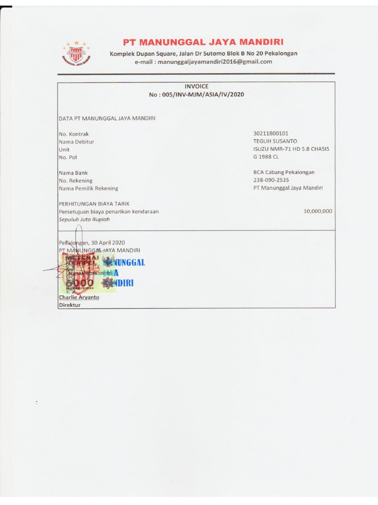 Invoice Asia Finance (Teguh Susanto) | PDF