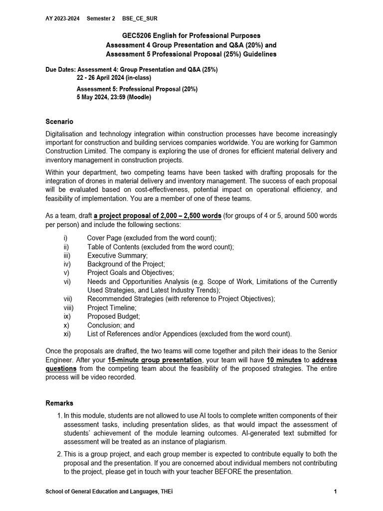 GEC5206 Professional Proposal Guidelines BSE CE SUR AY2023-24 Sem 2 ...