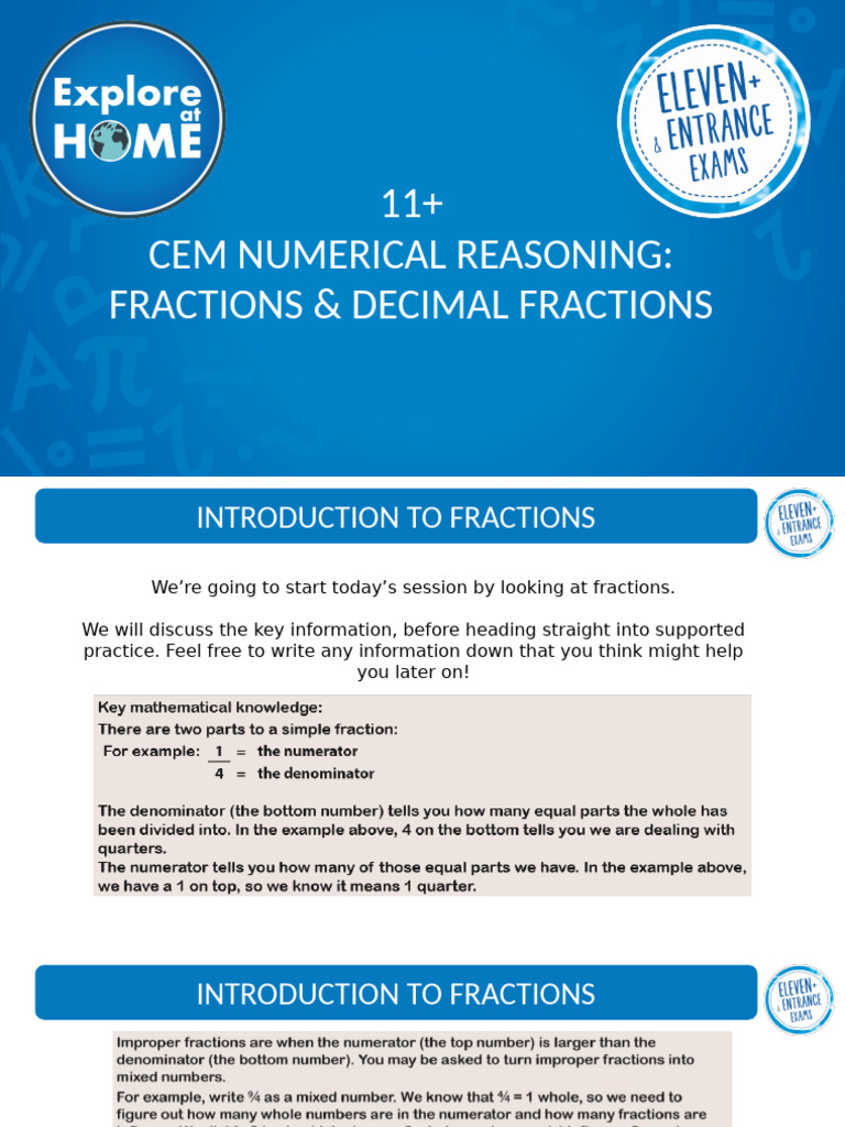 CEM Numerical Reasoning: Fractions Guide | PDF | Multiplication ...