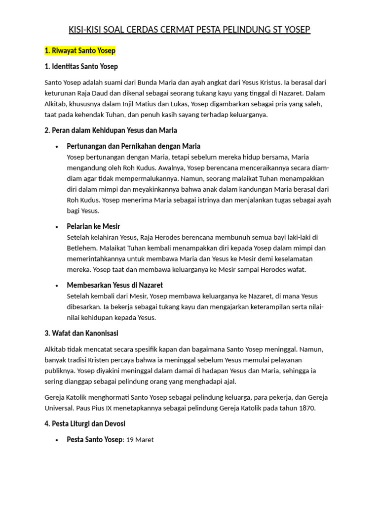 Riwayat Santo Yosep | PDF