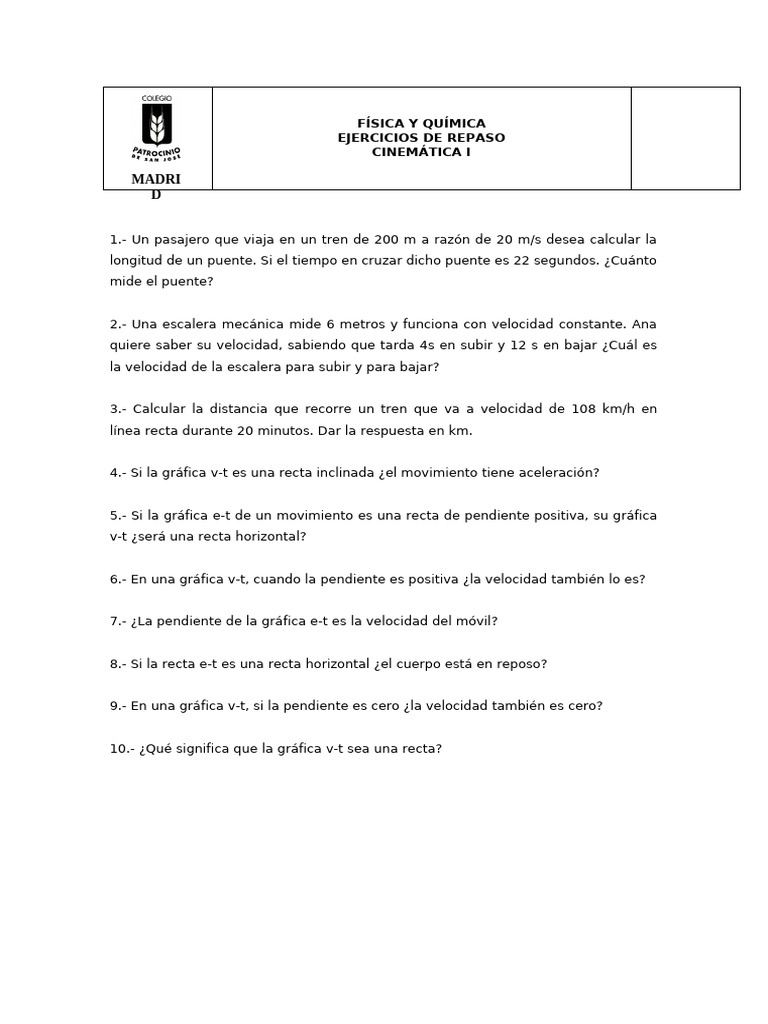 Ejercicios de Cinemática para Repaso | PDF