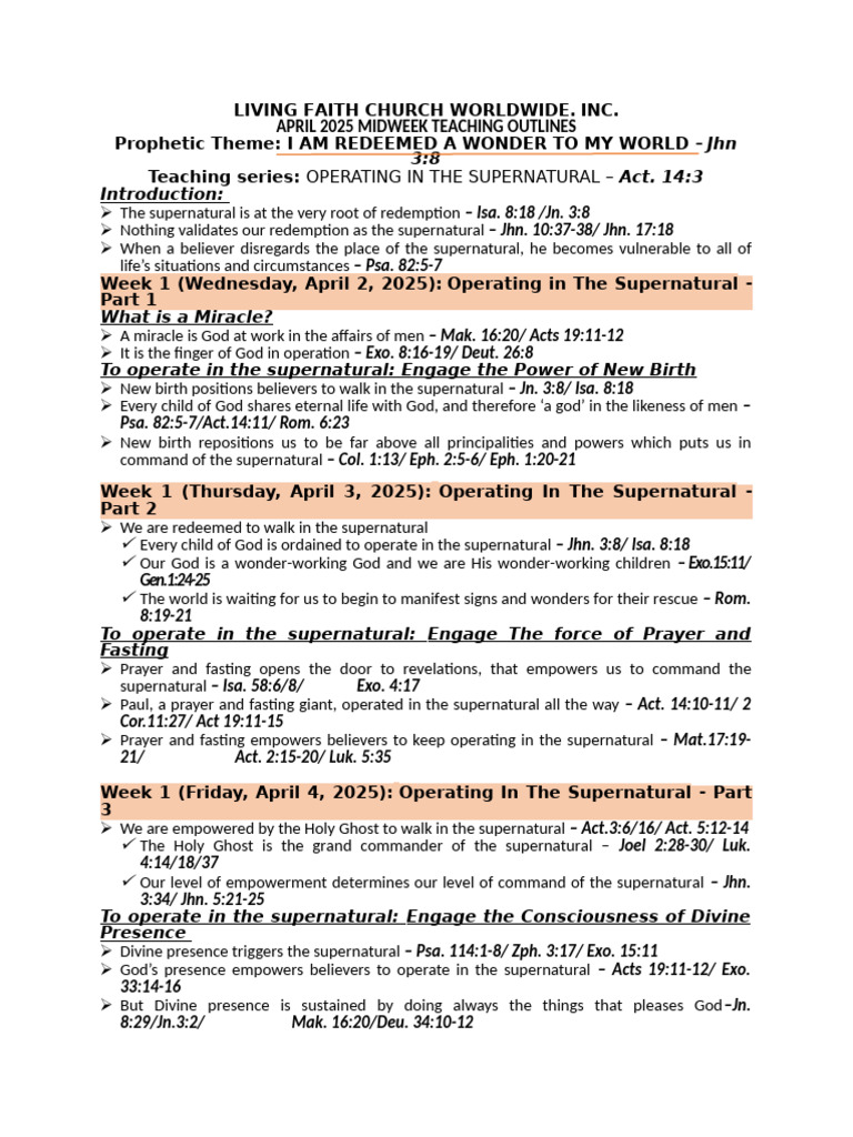 Teaching For Week of Spiritual Emphasis | PDF | Supernatural ...