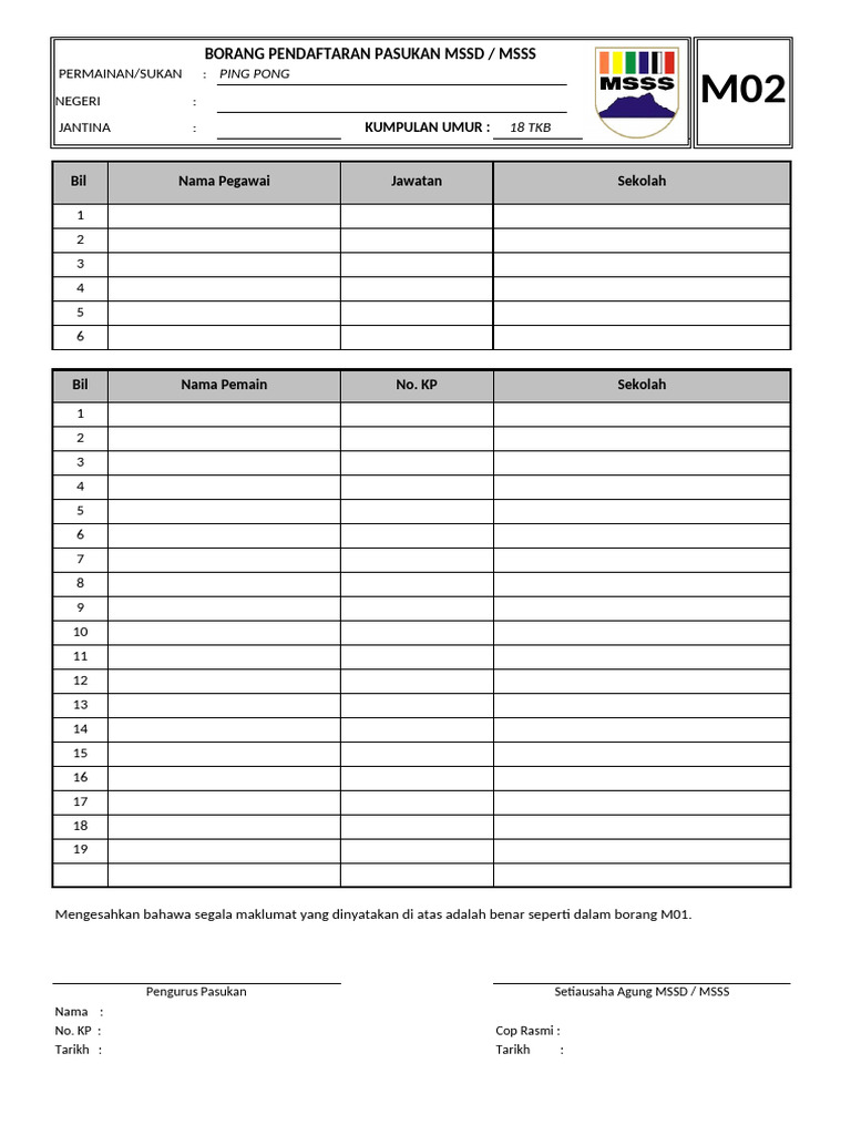 2 - Borang M02 (Ping Pong) | PDF