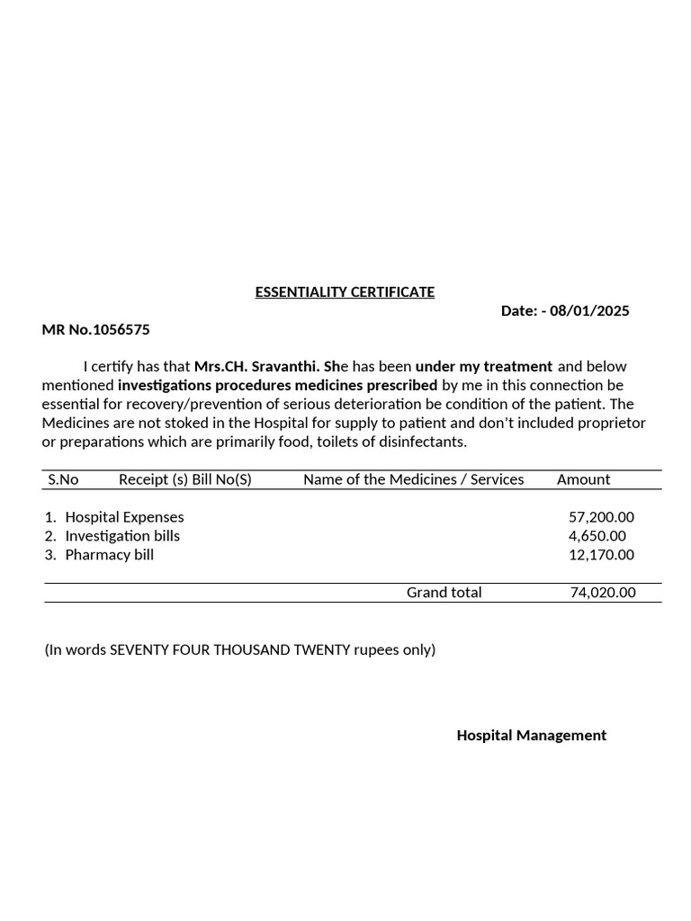 Essentiality Certificate | PDF