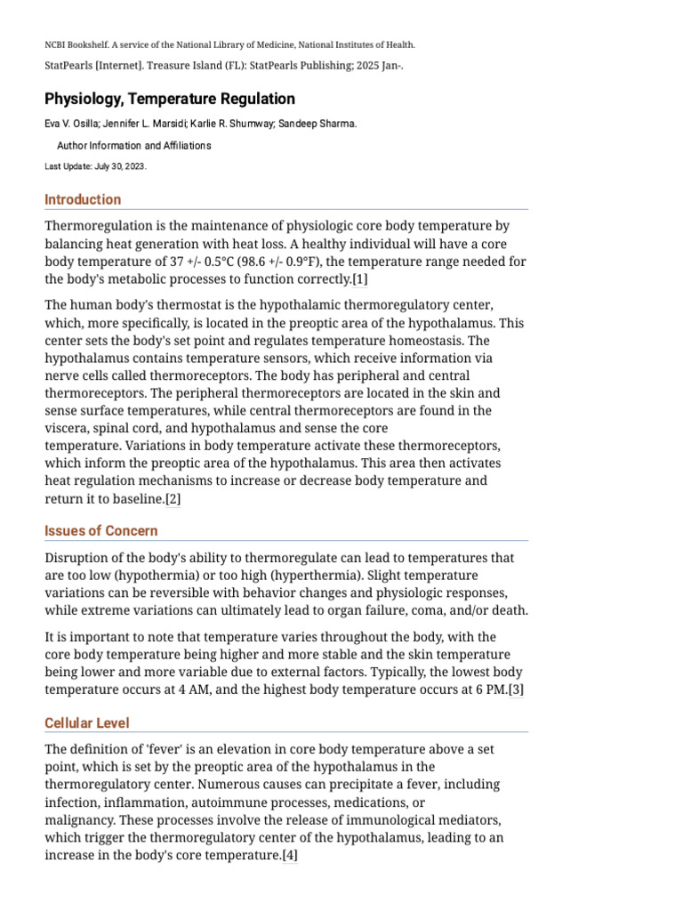 Physiology, Temperature Regulation - StatPearls - NCBI Bookshelf | PDF | Fever | Hyperthermia