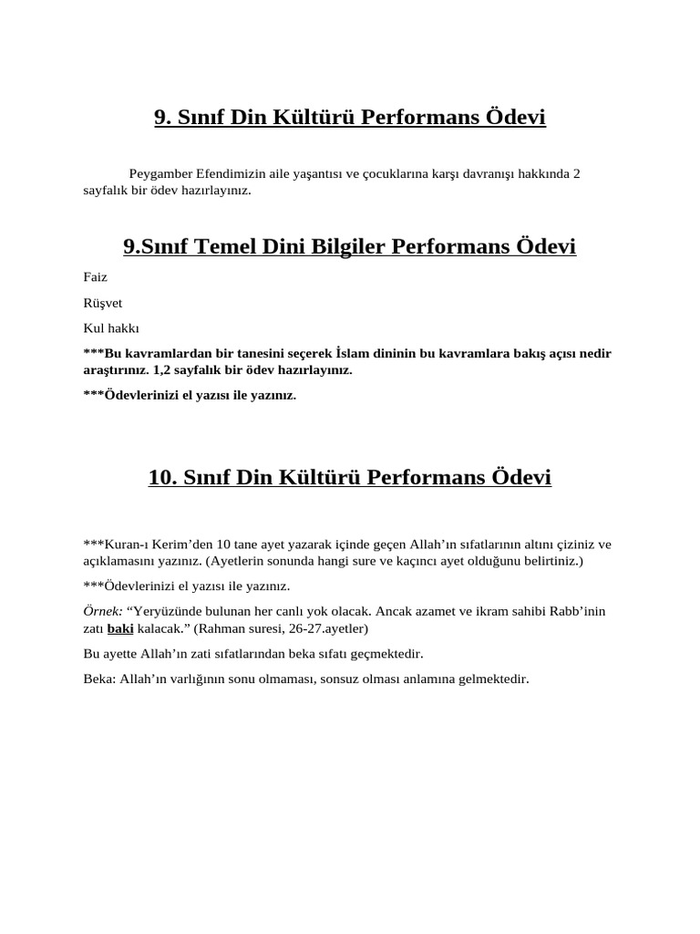 Din Kulturu Performans Odevi | PDF