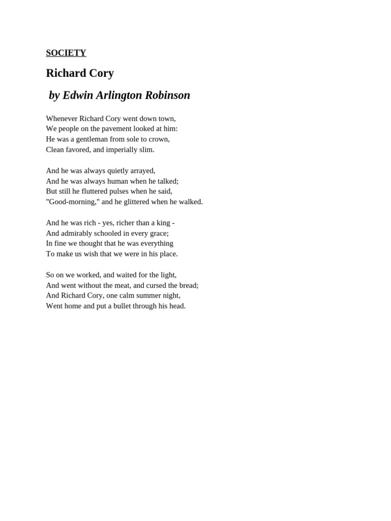 Richard Cory: Illusions of Wealth | PDF | Metre (Poetry)