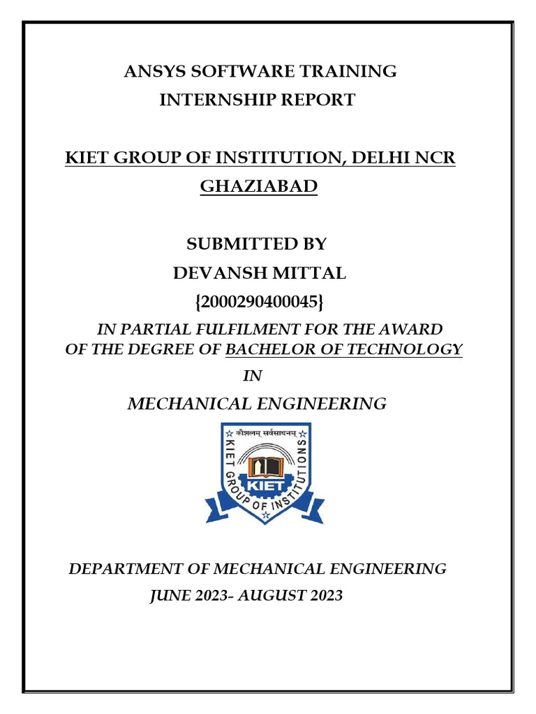 Internship Report On Ansys Software Training-1 | PDF | Internet Of ...