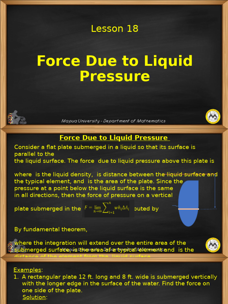 Lesson 18 Force Due To Liquid Pressure | PDF