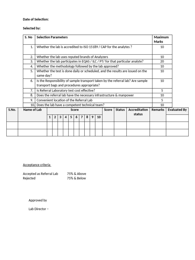 Laboratory Referral Evaluation Criteria | PDF