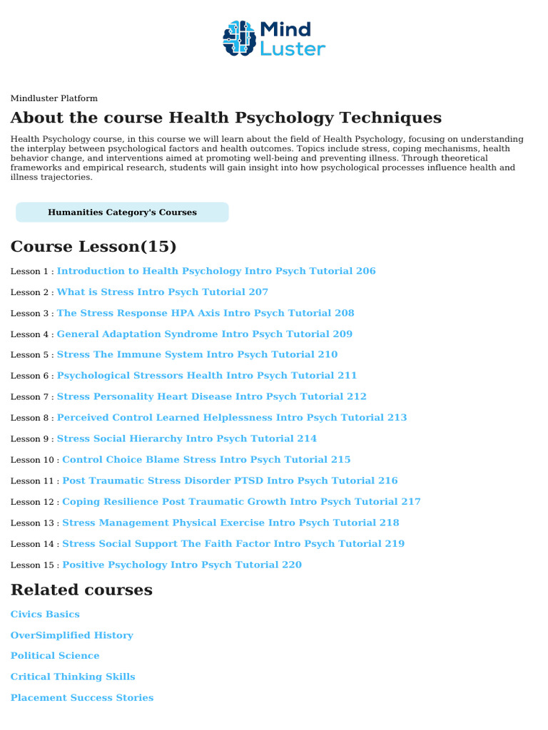 Health Psychology Course Overview | PDF