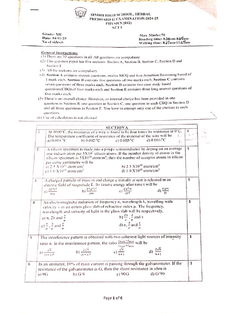Pre Board 2 - Physics | PDF