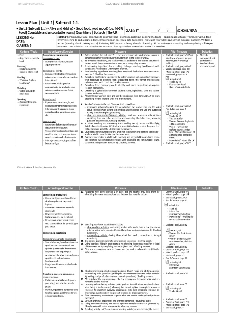 FlyHigh8 Planning Lesson Plans Unit 2 | PDF | English Language | Vocabulary
