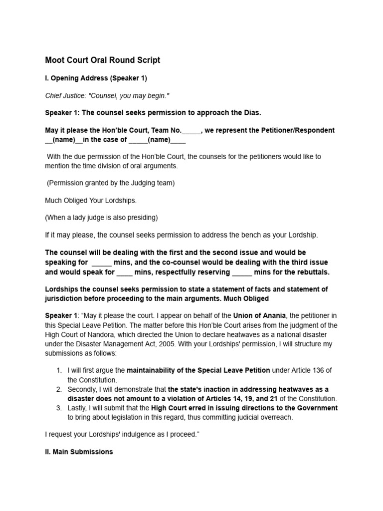 Moot Court Oral Round Script | PDF | Judgment (Law) | Policy