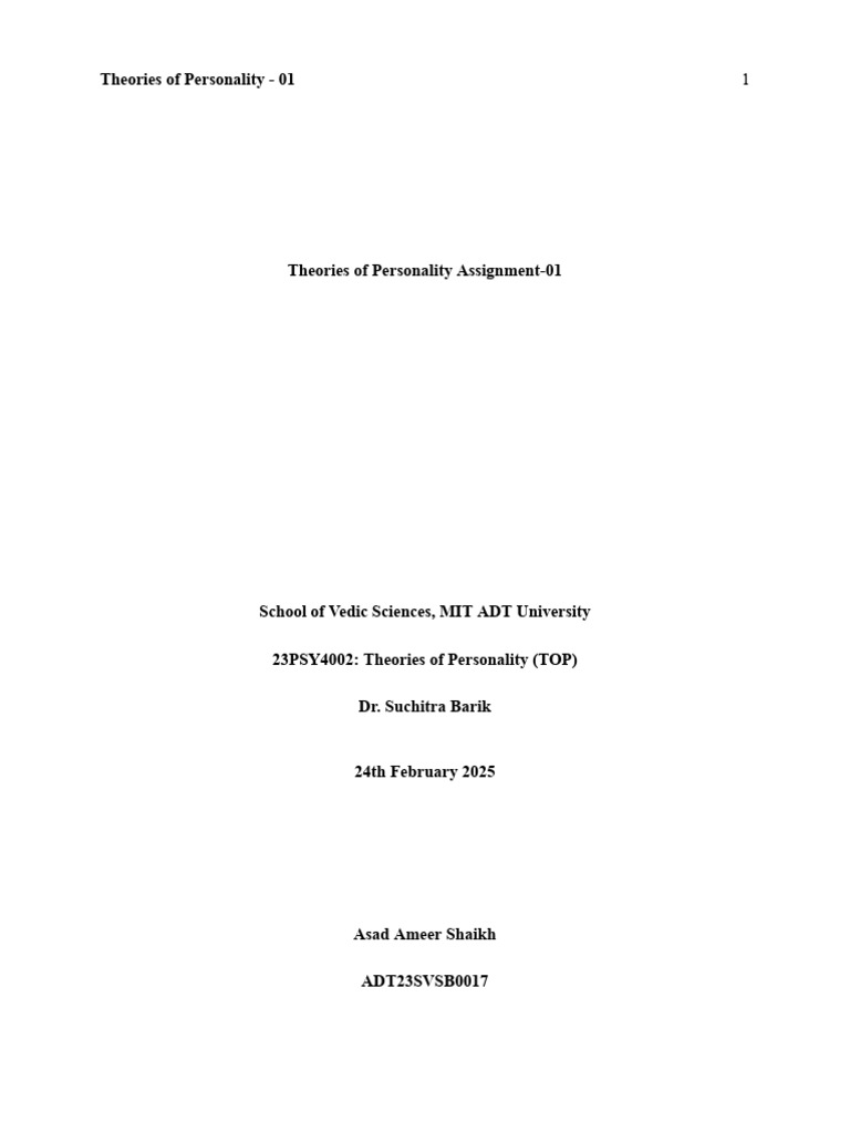 Theories of Personality - 01 | PDF | Extraversion And Introversion | Behavioural Sciences