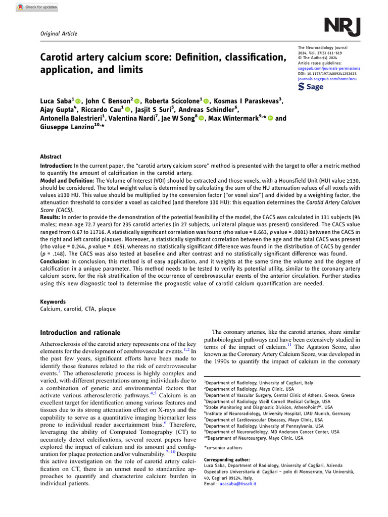 Saba Et Al 2024 Carotid Artery Calcium Score Definition Classification ...
