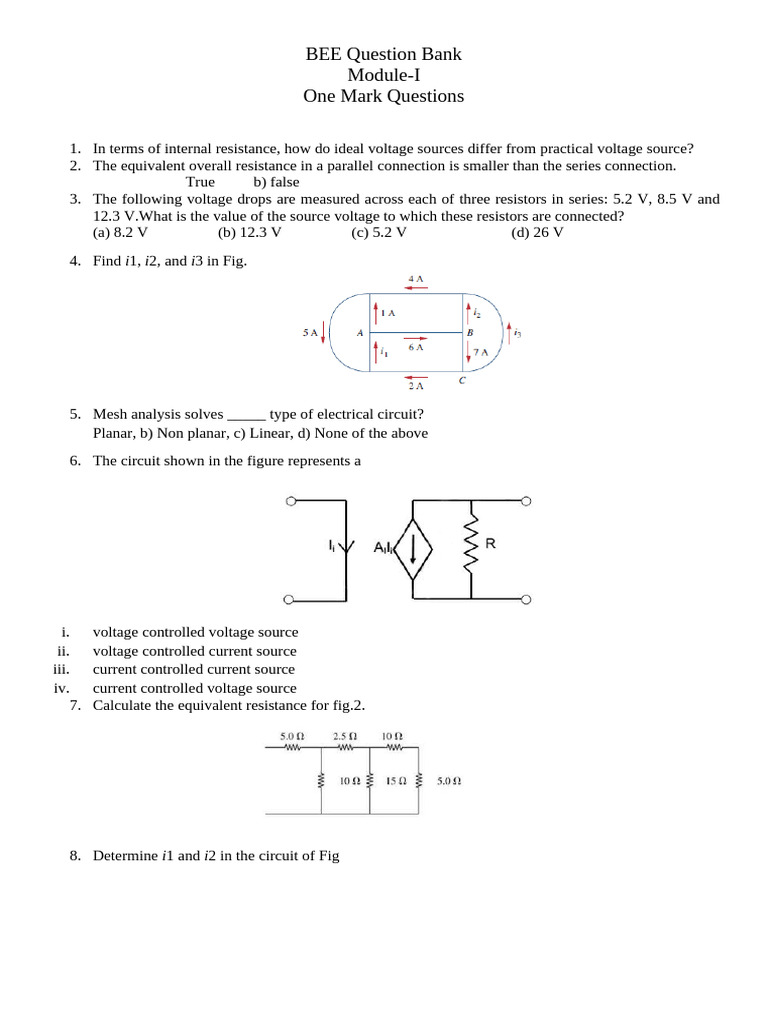 BEE Question Bank | PDF | Electrical Impedance | Electrical Network