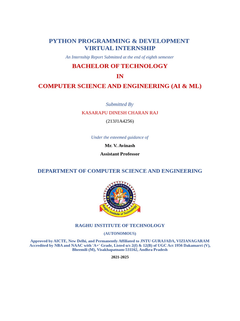 213j1a4256 Kasarapu Dinesh Charan Raj Internship Doc | PDF | Object Oriented Programming | Databases