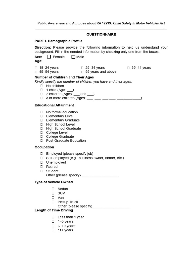 Questionnaire For Printing | PDF | Land Transport | Transport