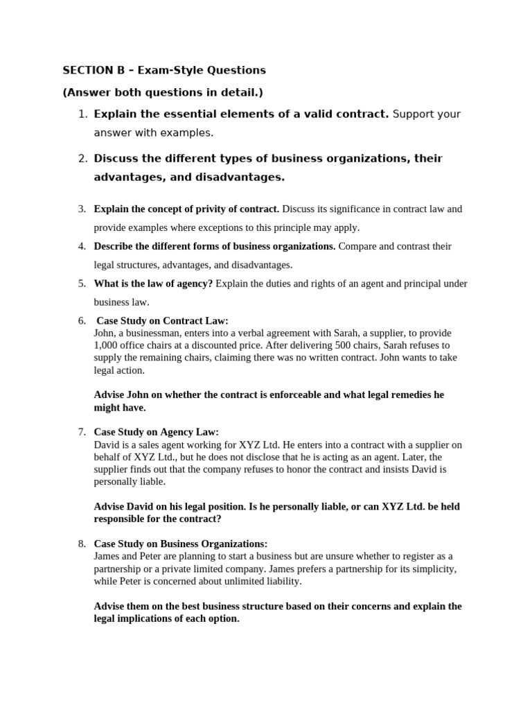 Business Law QNS, SECTION B | PDF