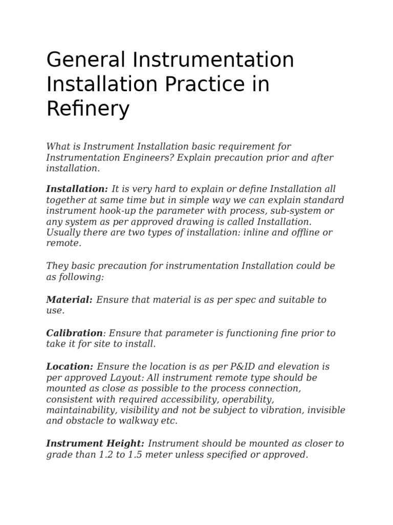 Instrument Installation Guidelines | PDF | Pipe (Fluid Conveyance ...