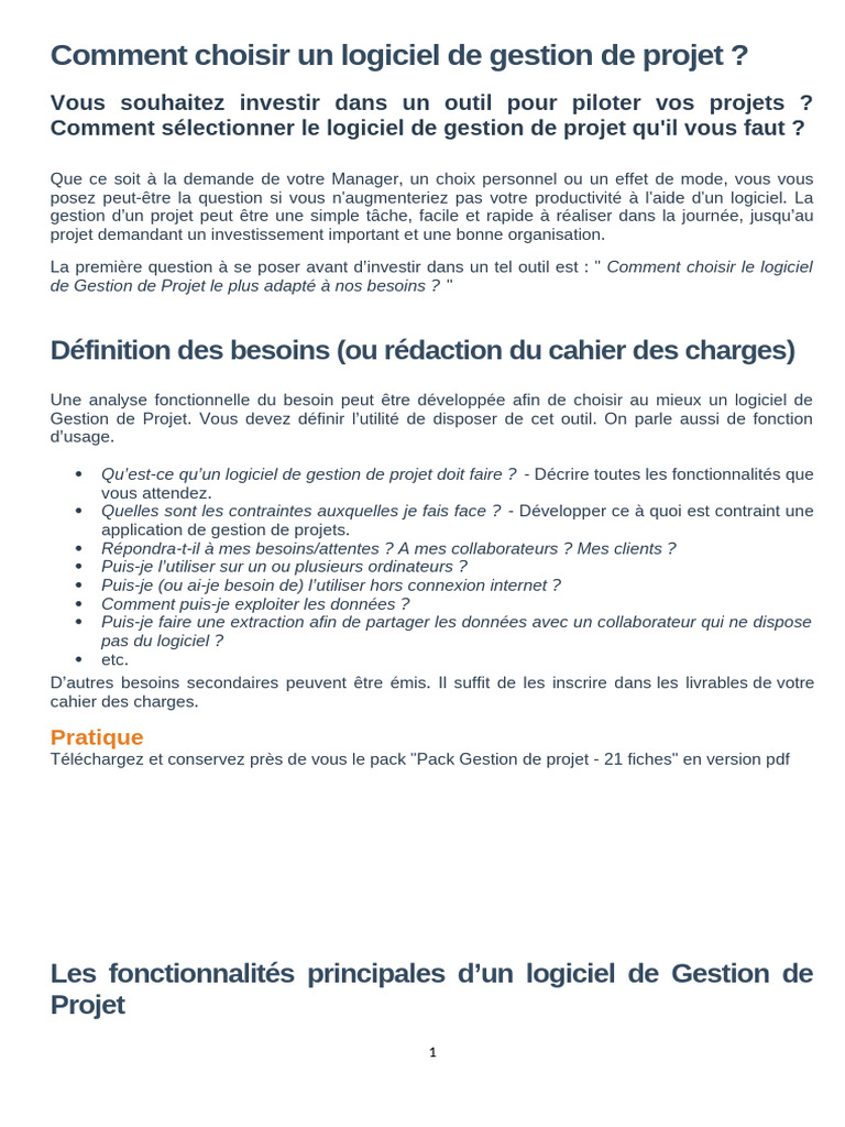 Comment Choisir Un Logiciel de Gestion de Projet | PDF | Gestion de ...