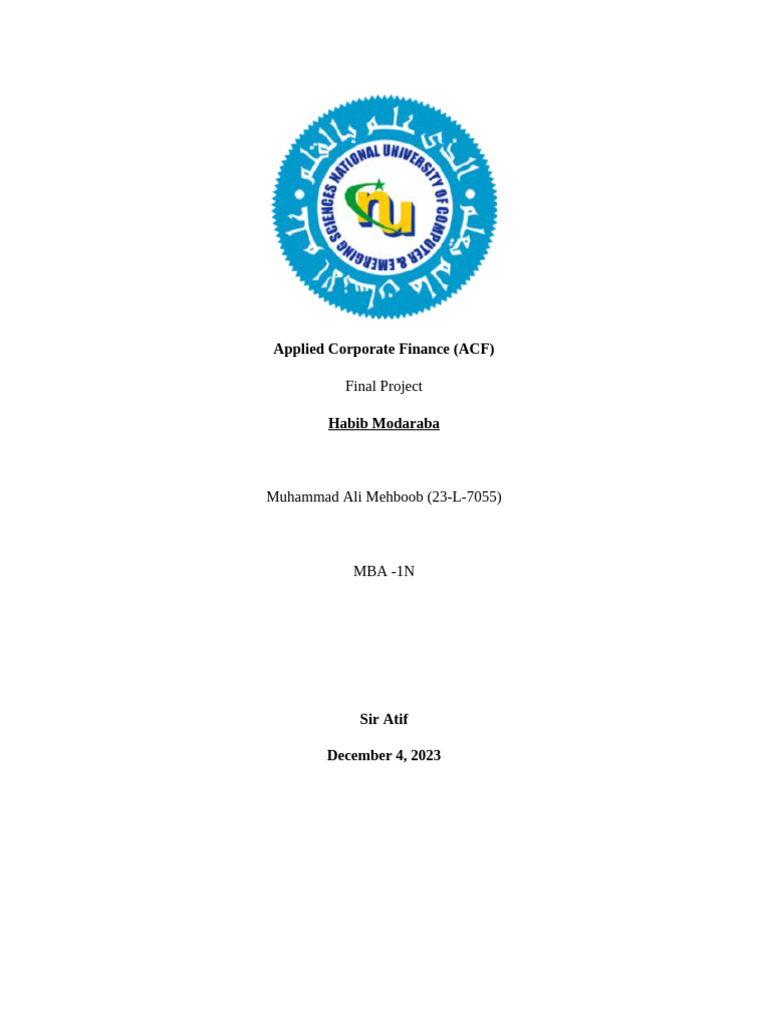 ACF Final Report - Habib Modaraba | PDF | Cost Of Capital | Economies