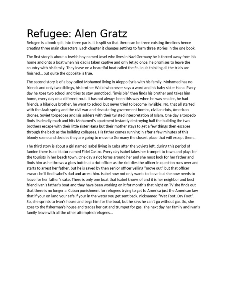 Refugee, Alan Gratz, Summary/ Book Report | PDF