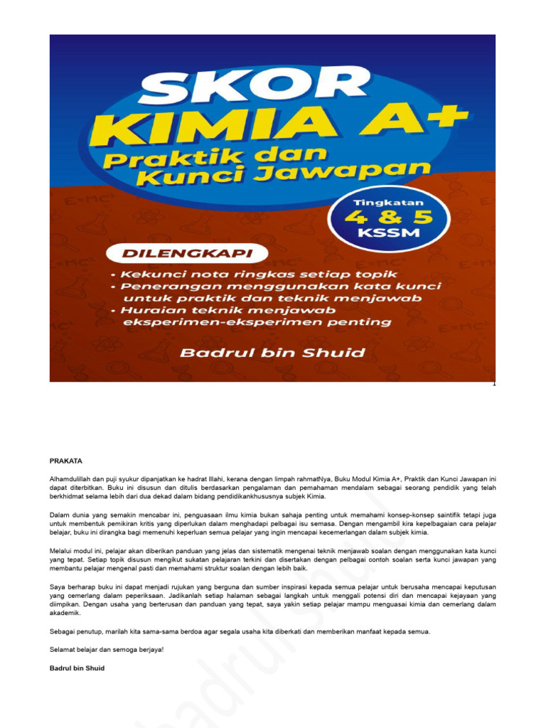 Skor Kimia A+ Praktik Dan Kunci Jawapan | PDF