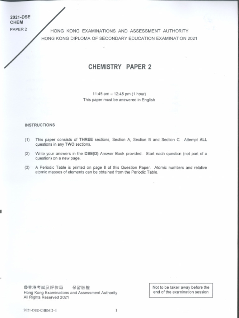 2021 DSE Chem Paper 2 (English) | PDF