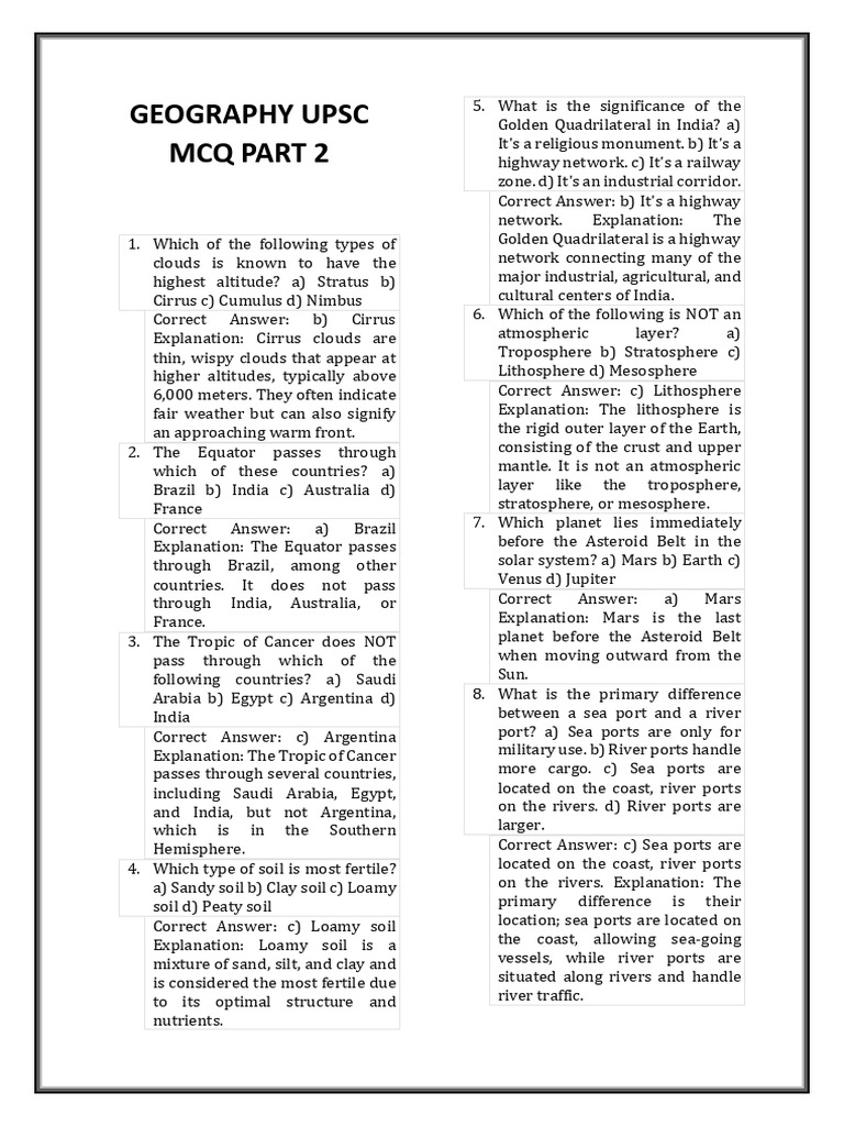 Geography MCQs for UPSC Preparation | PDF | Earth | Oceans
