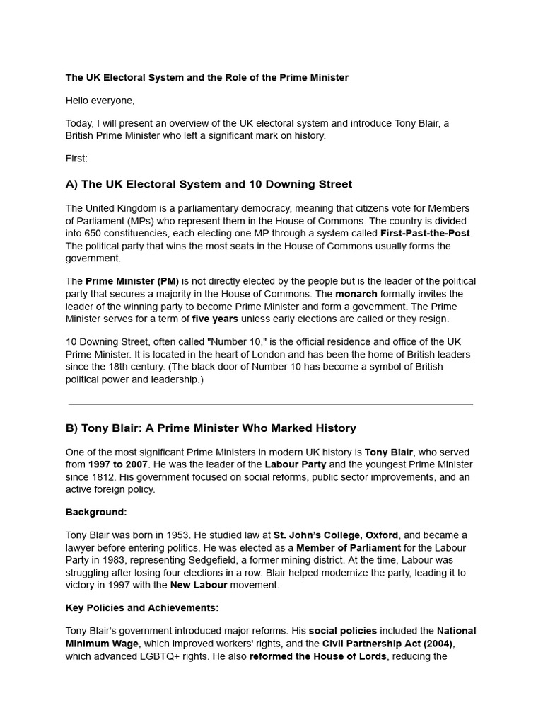 UK Electoral System & Tony Blair's Legacy | PDF | Tony Blair | House Of ...