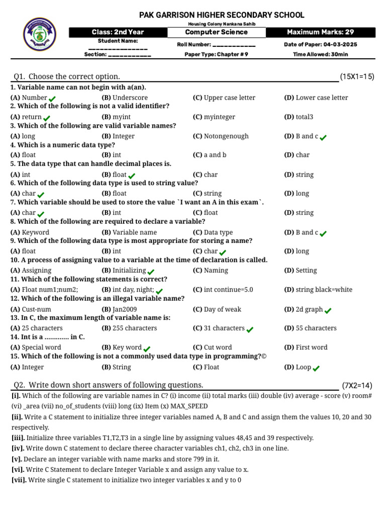 2nd Year-Computer Science Chapter # 9 | PDF | Integer (Computer Science) | Data Type
