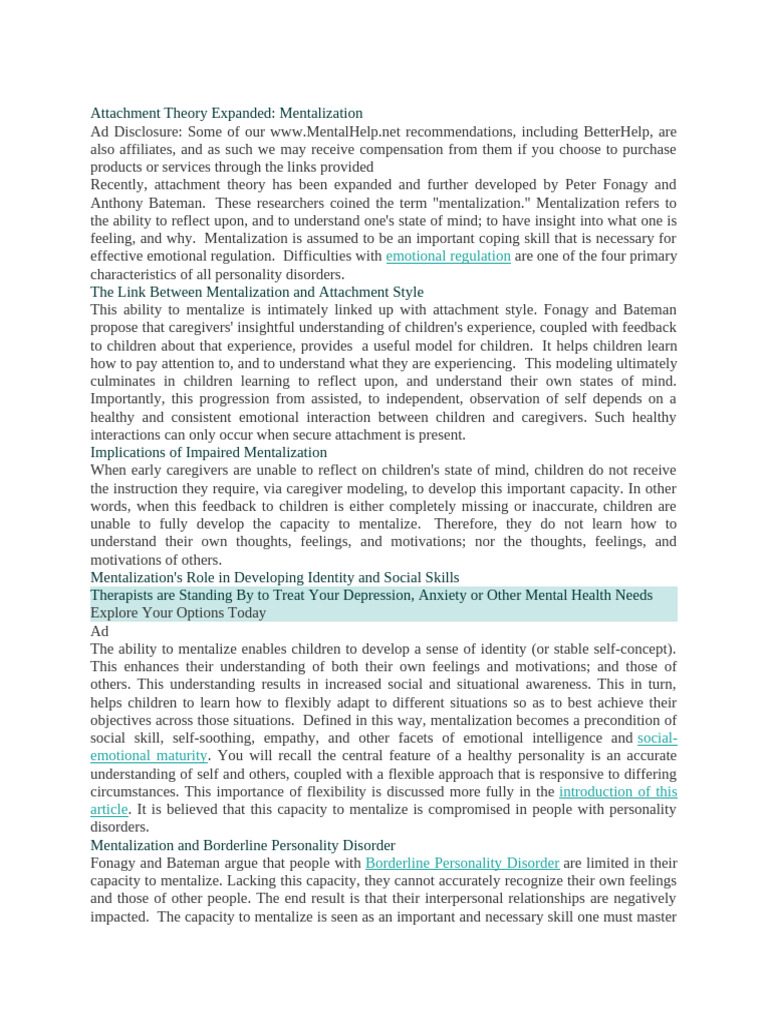 Attachment Theory Expanded | PDF | Attachment Theory | Borderline ...