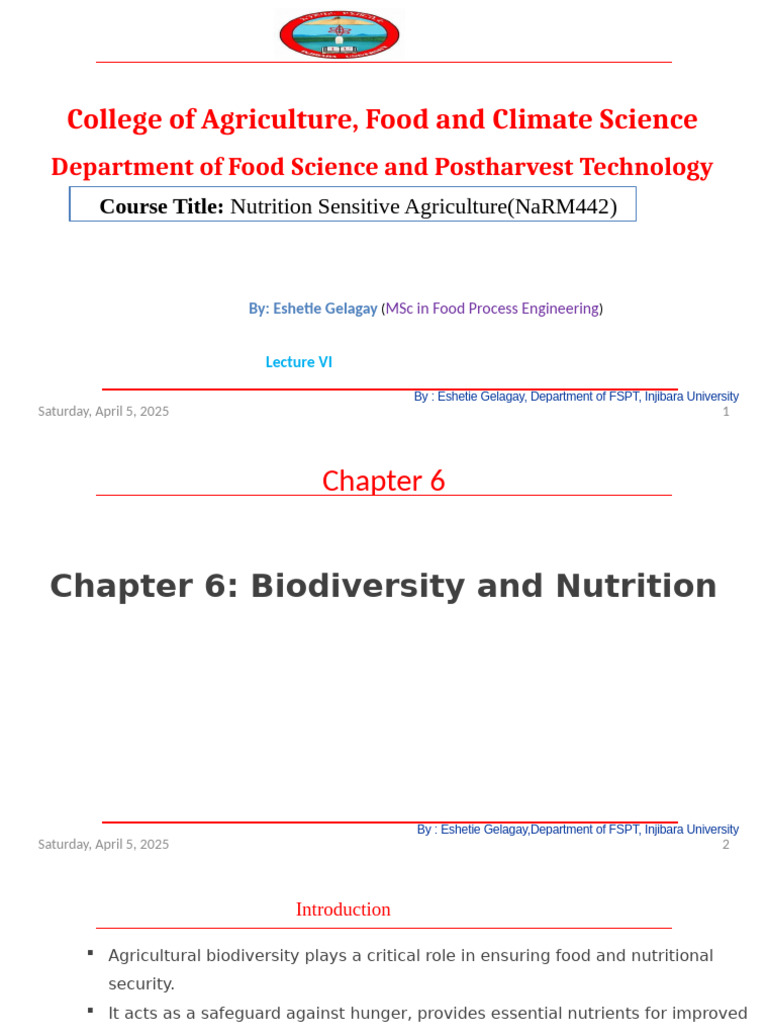 Lecture 6 Nutrition Senstive Agriculture For NaRM | PDF | Biodiversity ...